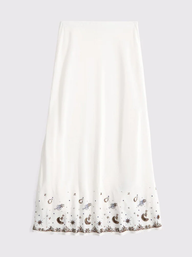 Krem boja - Abercrombie & Fitch Ramadan Embroidery Maxi Skirt
