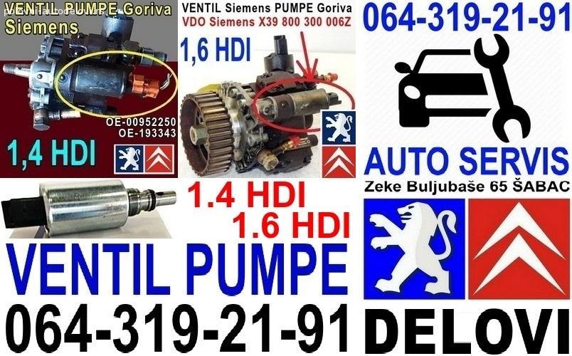 1,6HDI VENTIL 1,4HDI PUMPE PEUGEOT CITROEN PEŽO
