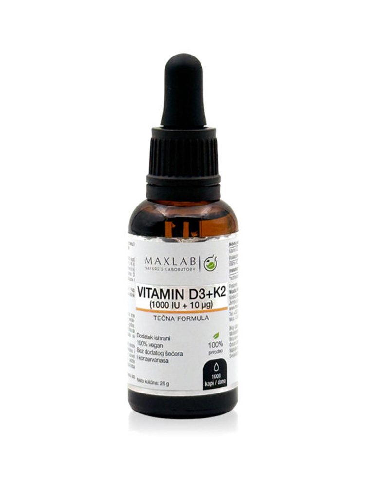 Vitamin D3 i K2 kapi (1000 IU i 10 mg), Maxlab, 30 ml