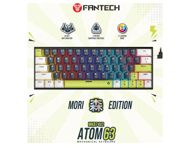 Fantech MK874V2 RGB Atom 63 Mori (blue switch) mehanička gejmerska tastatura bela