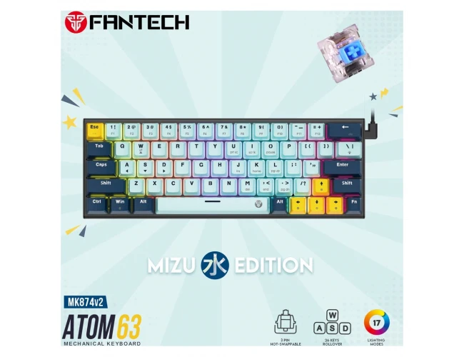 Fantech MK874 RGB Atom 63 SkyBlue (blue switch) mehanička gejmerska tastatura plava