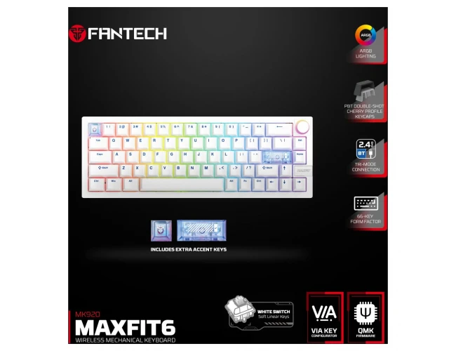 Fantech MK920 RGB Maxfit 6 (white switch) mehanička bežična gejmerska tastatura bela