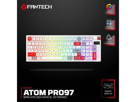 Tastatura mehanicka Gaming Fantech MK918 RGB Atom PRO97 Wireless Mercury bela (Red switch)