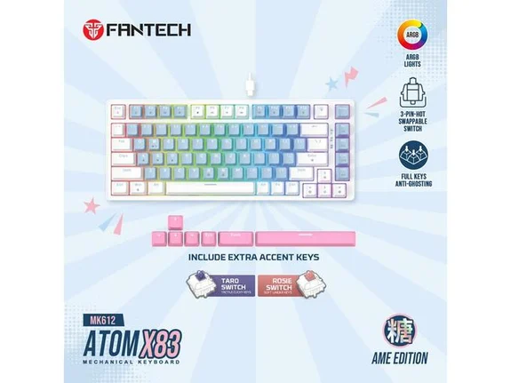 Tastatura mehanička Gaming Fantech MK612 Atom x83 AME plava (taro switch)
