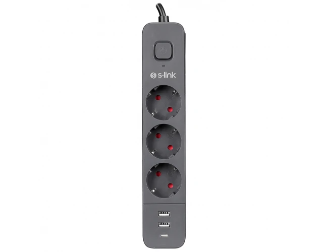 S-link SPG03U crni produžni kabl sa prenaponskom zaštitom 3 utičnice+3xUSB 1.5m