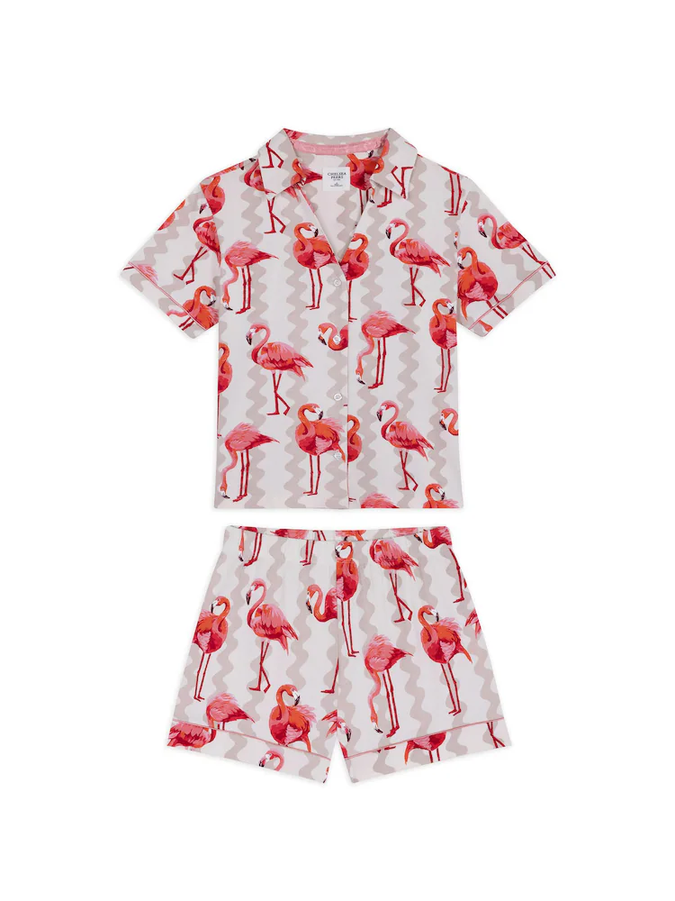 Komplet kratkih pidžama Chelsea Peers Flamingo Bloom Print