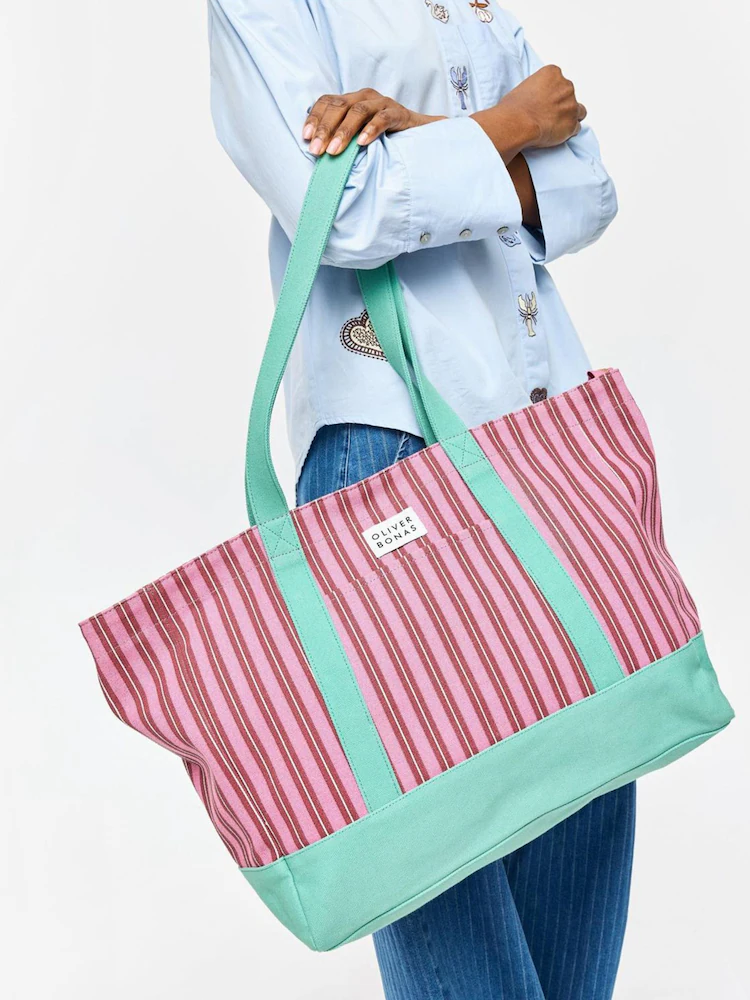 Oliver Bonas Striped Logo Fabric Tote Shopper Bag