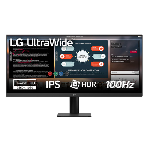 29" UltraWide IPS WFHD 2560x1080@100Hz, 21:9, 1000:1, 250 cd/m², 5ms, 178º/178º, HDR 10,1 HDMI, 1 DP 1.4, VESA 100x100mm, Tilt, Black, 3yw