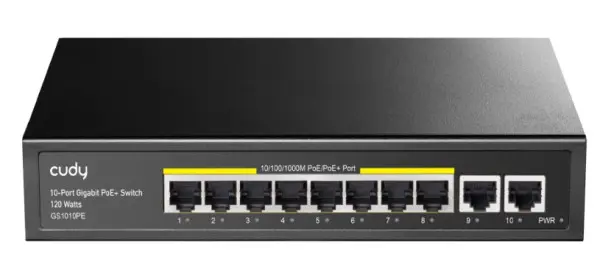 CUDY Video rekorder i switch GS1010PE 8-Port Gbit sa 2 Gbit Uplink portovima 120V crni