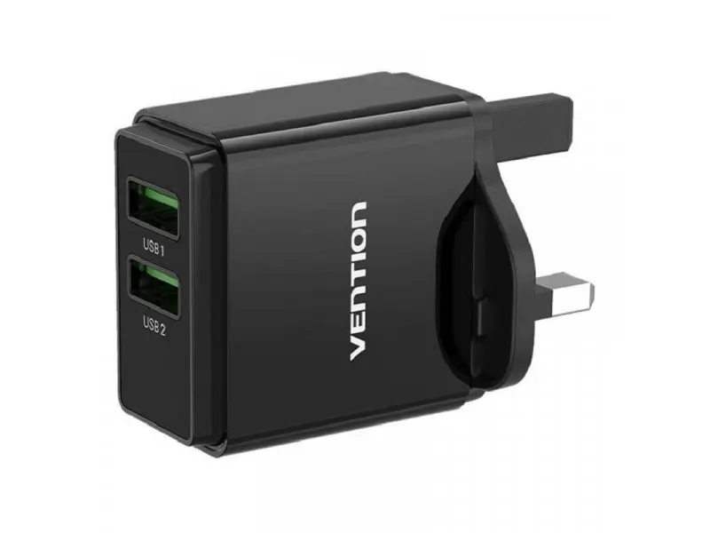 VENTION Punjač sa 2 izlaza, USB A 18/18W - Crni, US priključak (QC79-US-B)