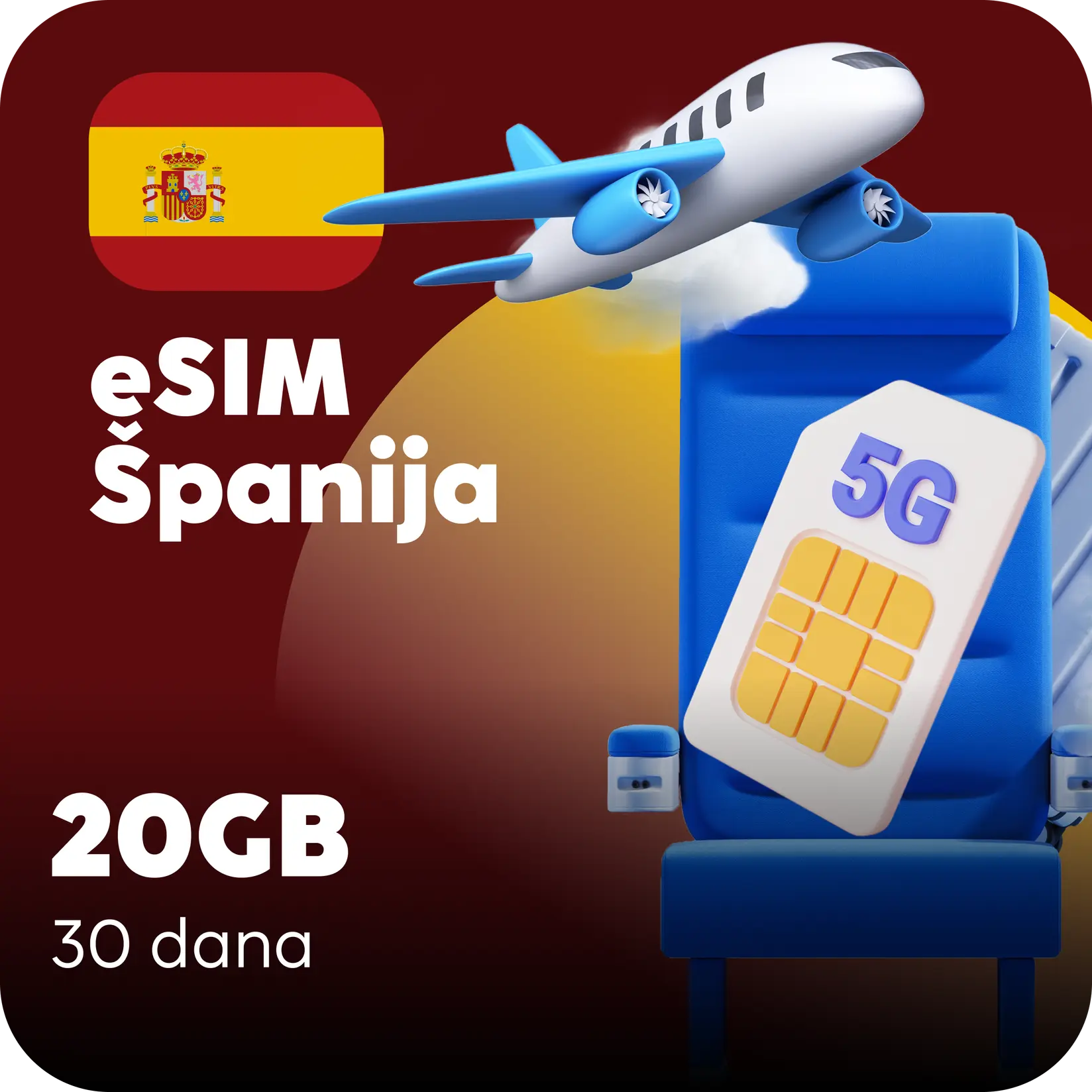 Španija eSIM kartica - 20GB prepaid mobilnih podataka za 30 dana