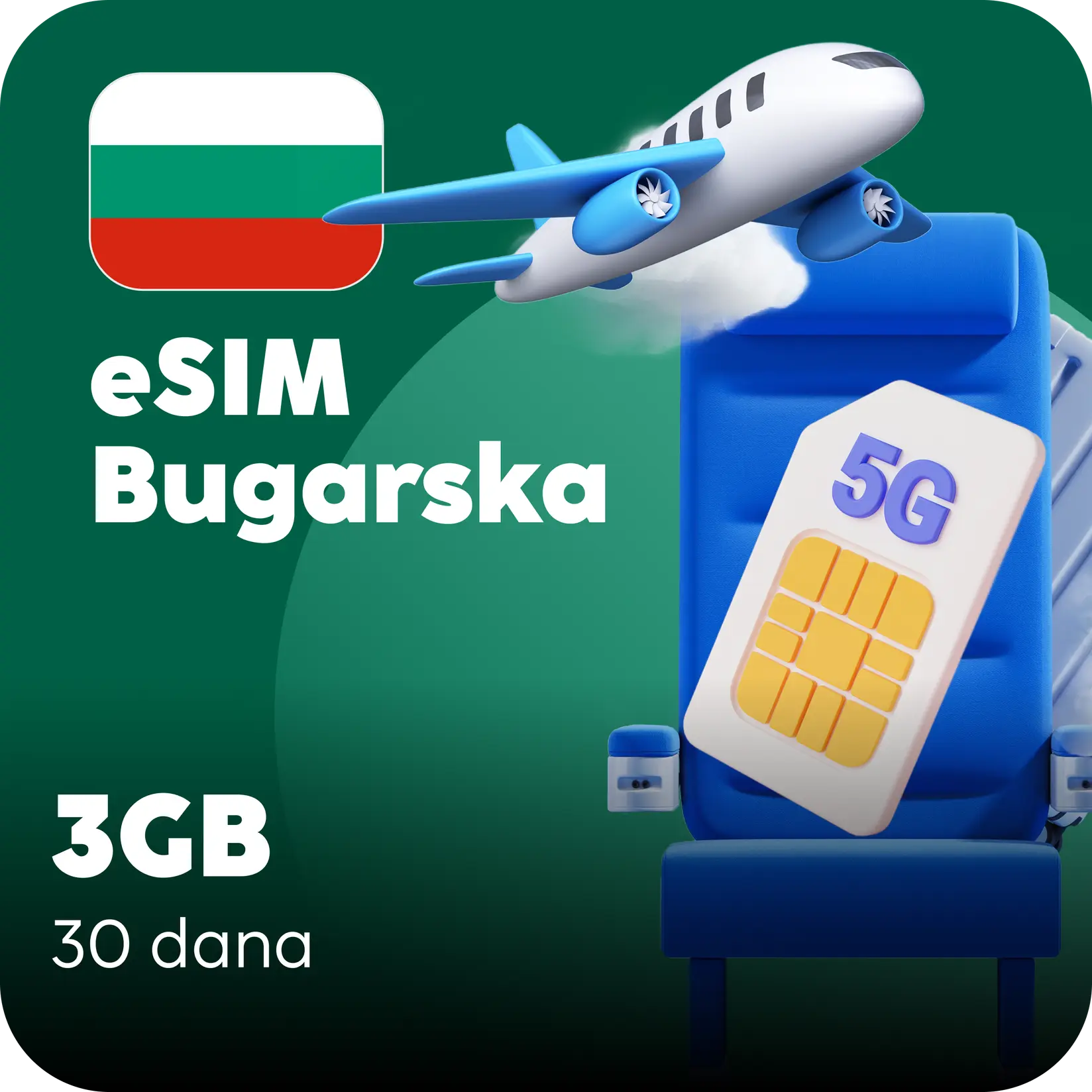 Bugarska eSIM kartica - 3GB prepaid mobilnih podataka za 30 dana