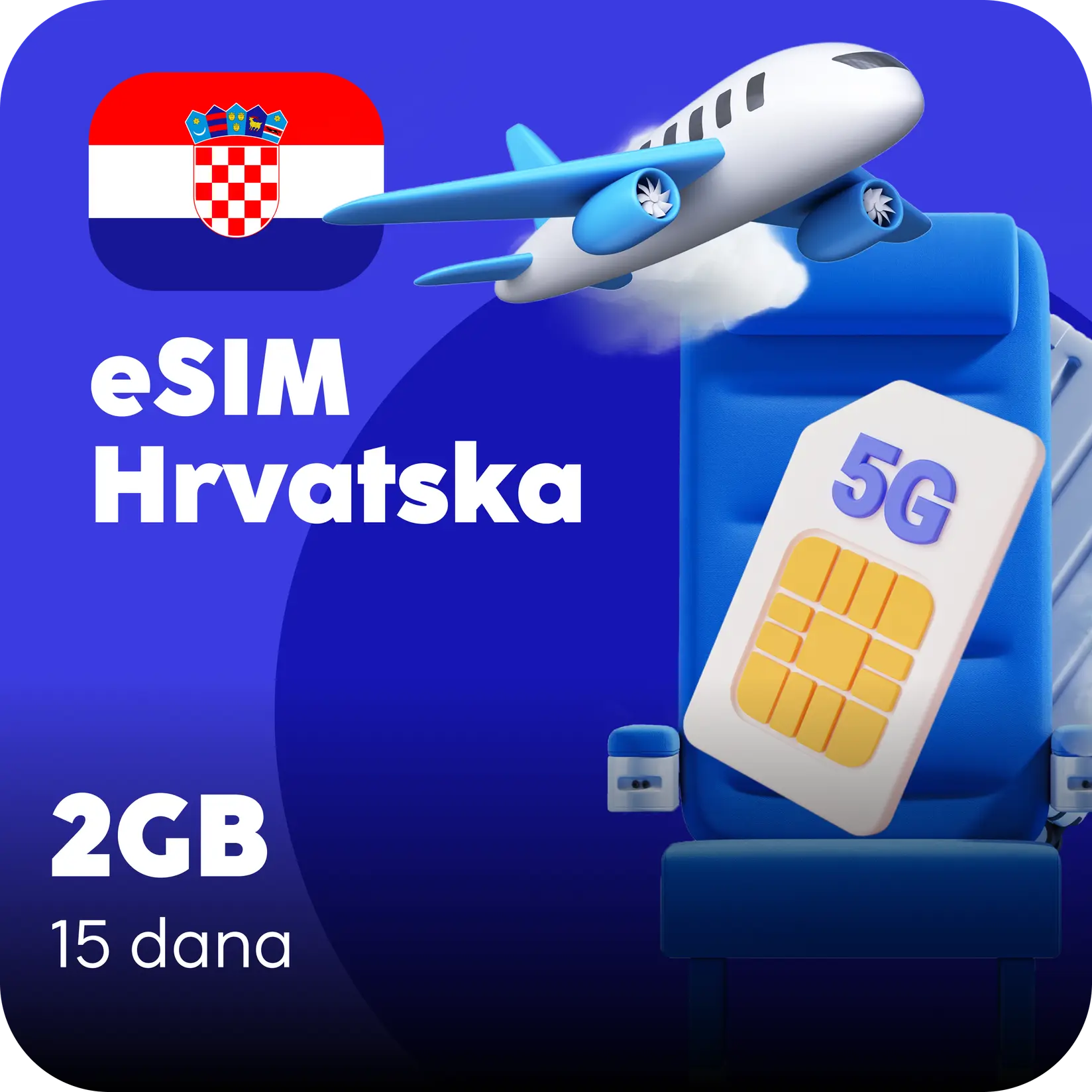 Hrvatska eSIM kartica - 2GB prepaid mobilnih podataka za 15 dana
