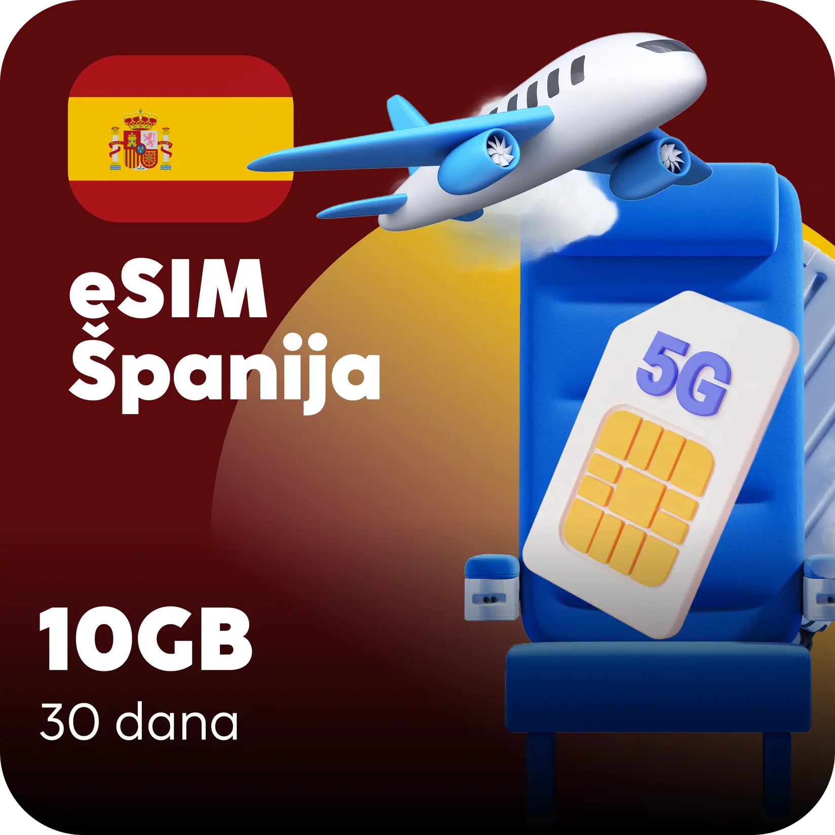 Španija eSIM kartica - 10GB prepaid mobilnih podataka za 30 dana