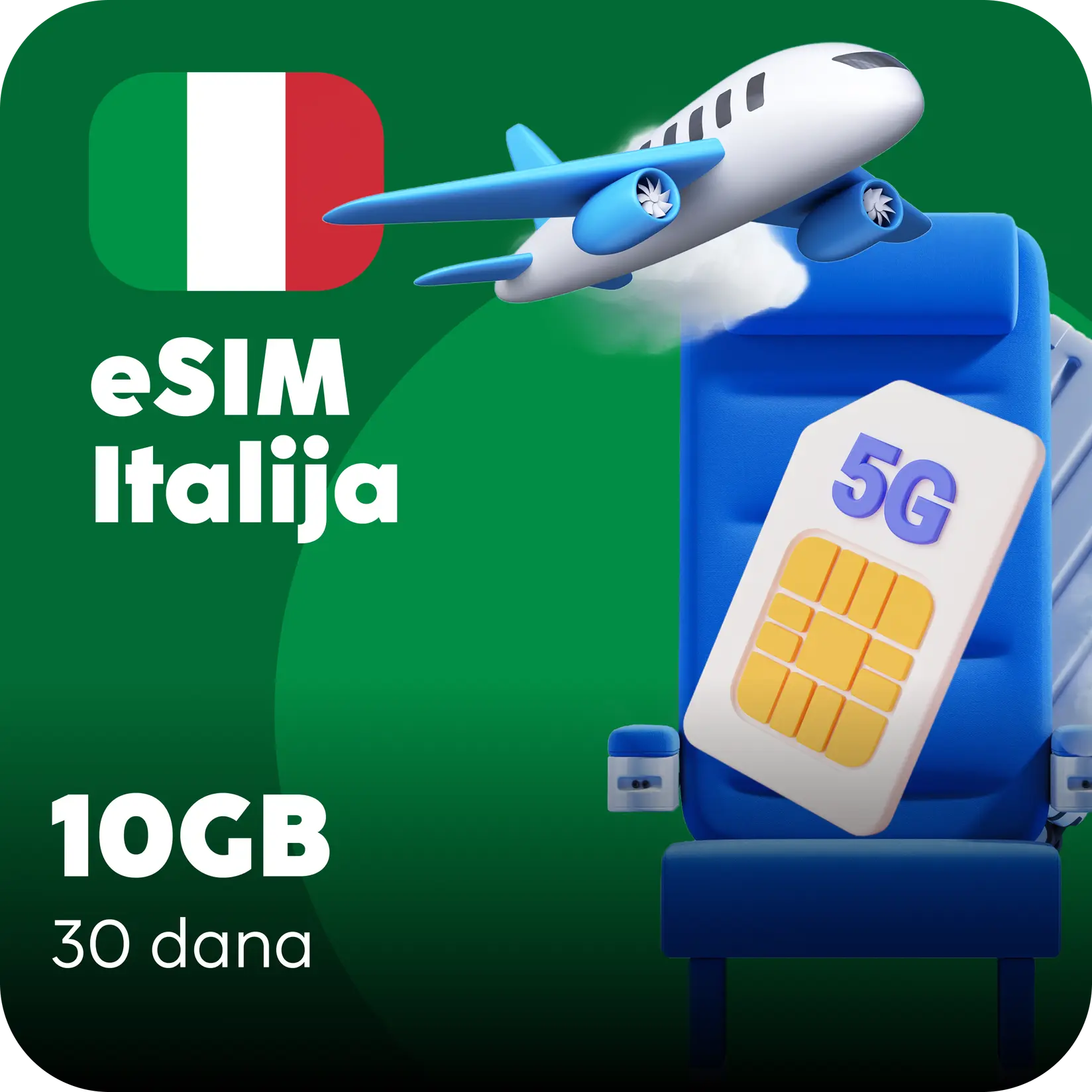 Italija eSIM kartica - 10GB prepaid mobilnih podataka za 30 dana