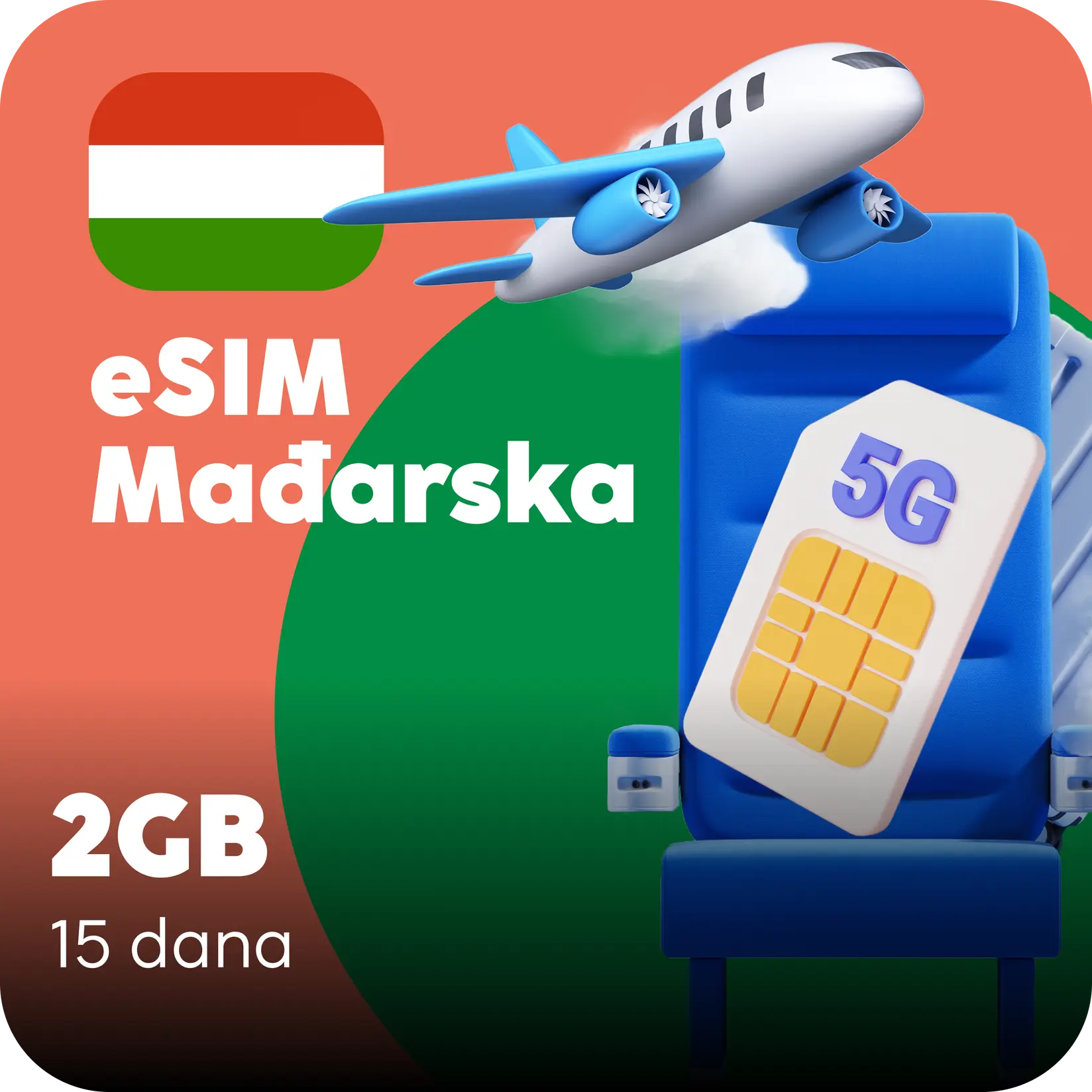 Mađarska eSIM kartica - 2GB prepaid mobilnih podataka za 15 dana
