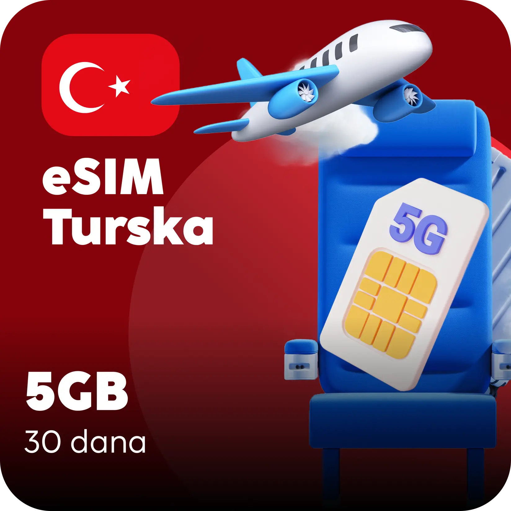 Turska eSIM kartica - 5GB prepaid mobilnih podataka za 30 dana