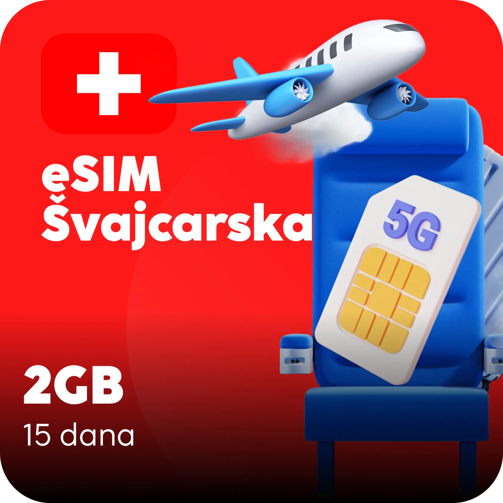 Švajcarska eSIM kartica - 2GB prepaid mobilnih podataka za 15 dana