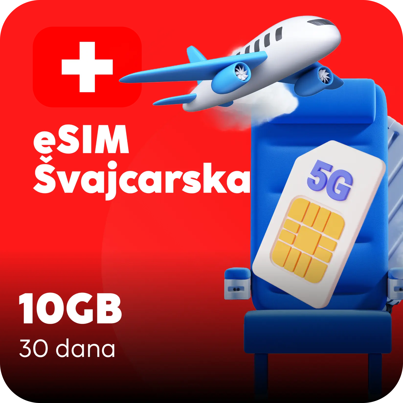 Švajcarska eSIM kartica - 10GB prepaid mobilnih podataka za 30 dana
