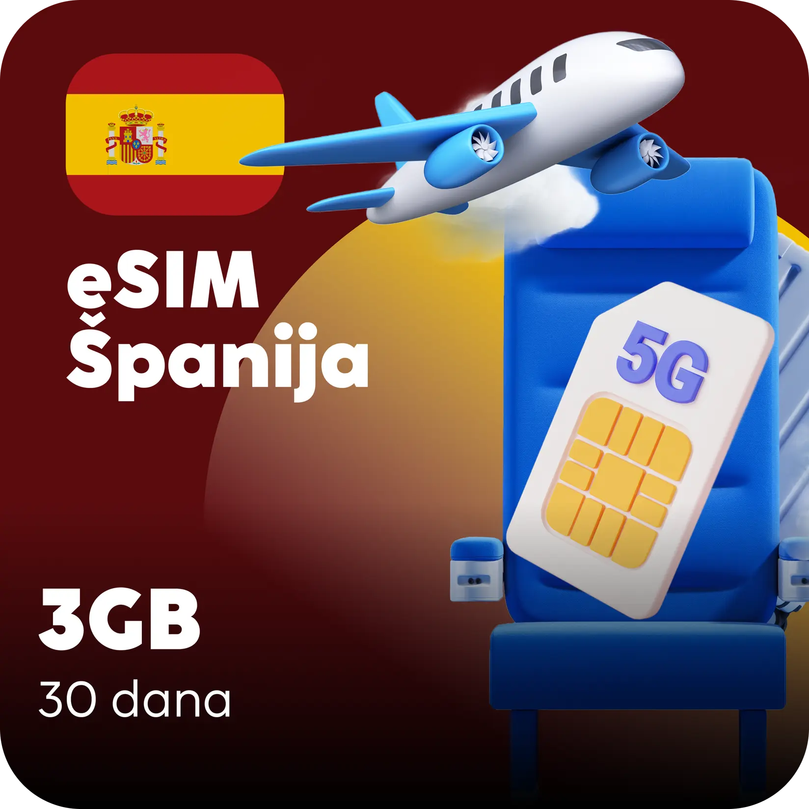 Španija eSIM kartica - 3GB prepaid mobilnih podataka za 30 dana