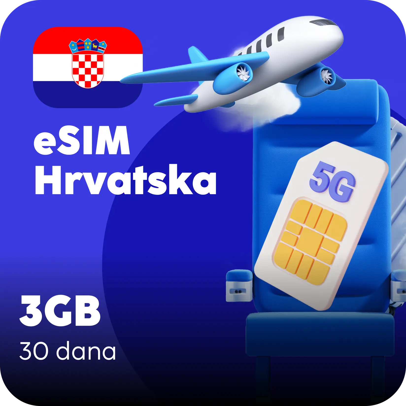 Hrvatska eSIM kartica - 3GB prepaid mobilnih podataka za 30 dana