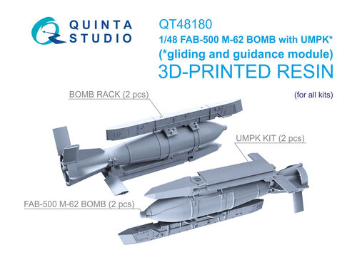 NEW! Quinta Studio QT48180 FAB-500 M-62 with UMPK Guided Glide Bombs - 3D-Printed (2 pcs / for All Kits)