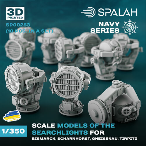 Spalah 00253 Searchlights for Bismarck, Scharnhorst, Gneisenau, Tirpitz (10 pcs/ 3D-Printed)