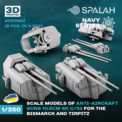 NEW! Spalah 00953 Anti-Aircraft Guns (10.5cm) SK C/33 for the Bismarck and Tirpitz (8 pcs / 3D-Printed)
