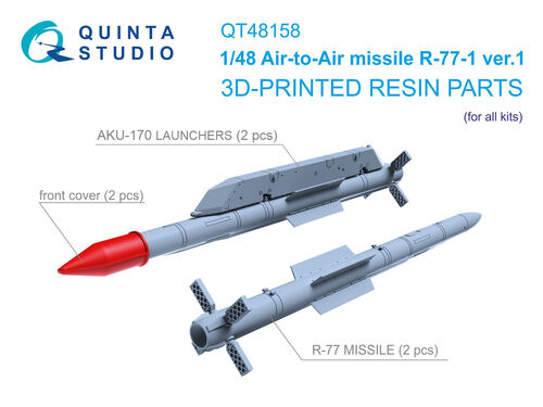 NEW! Quinta Studio QT48158 R-77-1 Ver.1 Air-to-Air Missiles with Launchers - 3D-Printed (2 pcs / for All Kits)