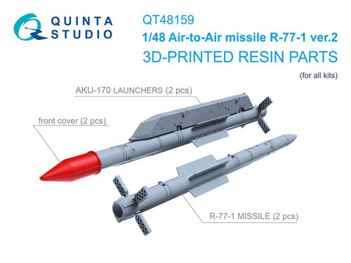 NEW! Quinta Studio QT48159 R-77-1 Ver.2 Air-to-Air Missiles with Launchers - 3D-Printed (2 pcs / for All Kits)