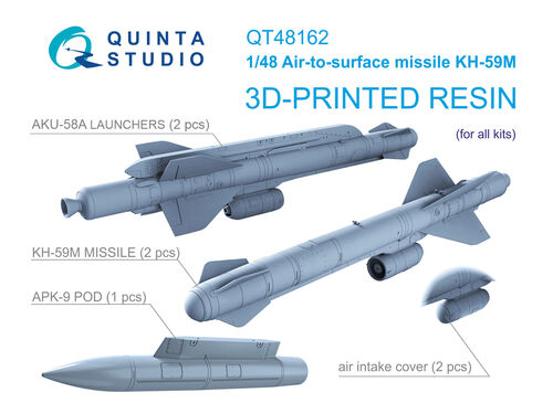 Quinta Studio QT48162 Kh-59М Air-to-Surface Missiles with Launchers and Targeting Pod - 3D-Printed (2 pcs / for All Kits)