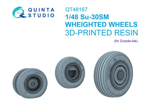 Quinta Studio QT48167 Sukhoi Su-30 SM - Wheels Set with Weighted Tires (for Zvezda Kits / 3D-Printed)
