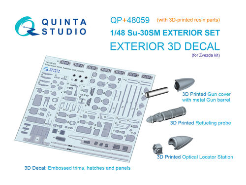 Quinta Studio QP+48059 Sukhoi Su-30SM Exterior Set with 3D-Printed Resin and Metal Parts (for Zvezda Kits)