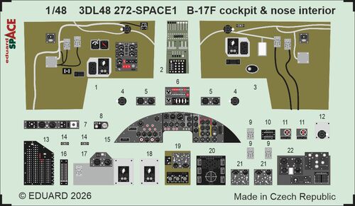 PREORDER Eduard 3DL48272 Boeing B-17 F - Cockpit & Nose Interior Space Set (for Revell Kits)