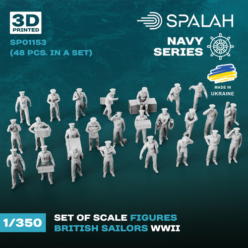 NEW! Spalah 01153 British WWII Sailors - Set of 48 3D-Printed Figures