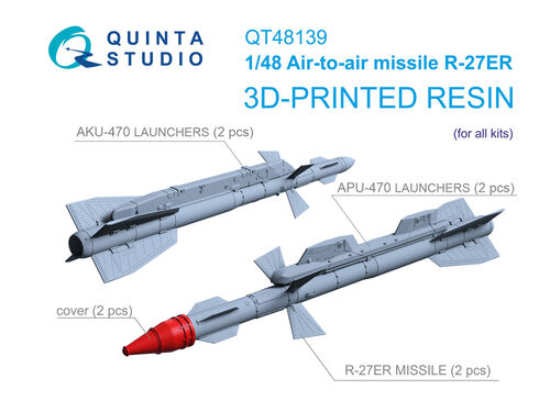 Quinta Studio QT48139 R-27ER Air-to-Air Missiles with Launchers - 3D-Printed (2 pcs / for All Kits)
