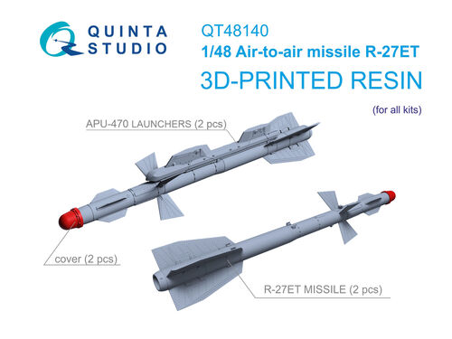 NEW! Quinta Studio QT48140 R-27ET Air-to-Air Missiles with Launchers - 3D-Printed (2 pcs / for All Kits)