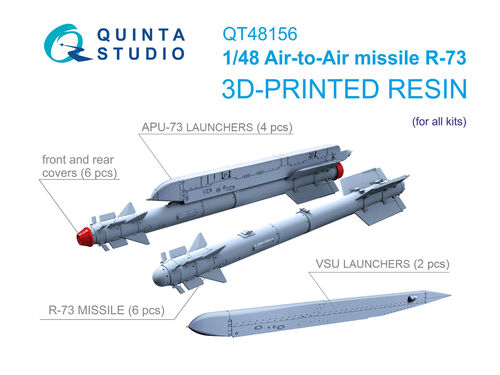 NEW! Quinta Studio QT48156 R-73 Air-to-Air Missiles with Launchers -3D-Printed (6 pcs / for All Kits)