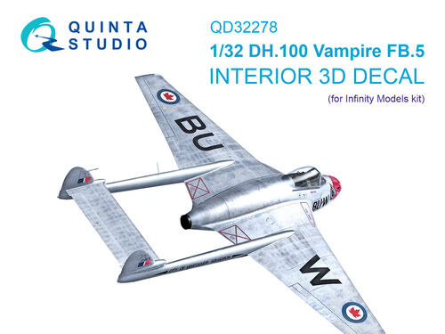 Quinta Studio QD32278 de Havilland DH.100 Vampire FB.5 - 3D-Printed & Coloured Interior (for Infinity Kits)