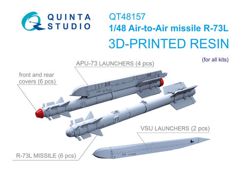 NEW! Quinta Studio QT48157 R-73L Air-to-Air Missiles with Launchers - 3D-Printed (6 pcs / for All Kits)