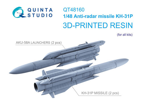 NEW! Quinta Studio QT48160 Kh-31P Аnti-Radar Missiles with Launchers - 3D-Printed (2 pcs / for All Kits)