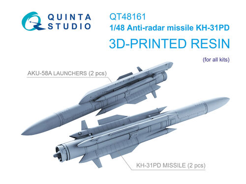 Quinta Studio QT48161 Kh-31PD Аnti-Radar Missiles with Launchers - 3D-Printed (2 pcs / for All Kits)