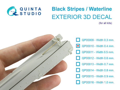 NEW! Quinta Studio QP00010 Black Stripes Waterlines - Width 0.4 mm / Length 2820 mm (for All Kits)