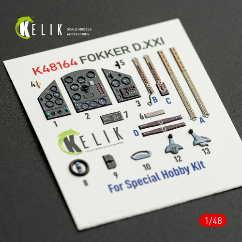 NEW! KELIK K48164 Fokker D.XXI - Interior 3D-Decals (for Special Hobby Kits)