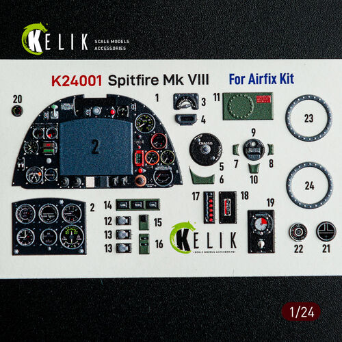 NEW! KELIK K24001 Supermarine Spitfire Mk VIII - Interior 3D-Decals (for Airfix Kits)