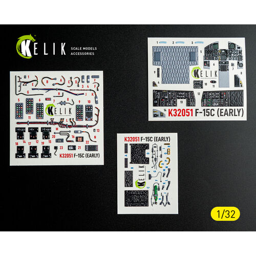 KELIK K32051 McDonnell Douglas F-15 C (Early) - Interior 3D-Decals (for Tamiya Kits)
