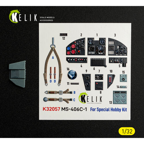 NEW! KELIK K32057 Morane-Saulnier MS.406 C-1 - Interior 3D-Decals (for Special Hobby Kits)