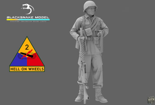 NEW! BlackSnake Model 2ND-03-16 US WWII 2nd Armored Division - Infantry MG Gunner (1 Figure)