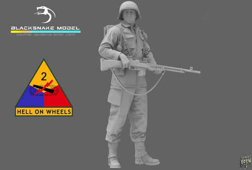 BlackSnake Model 2ND-04-16 US WWII 2nd Armored Division - Infantry Soldier with BAR (1 Figure)