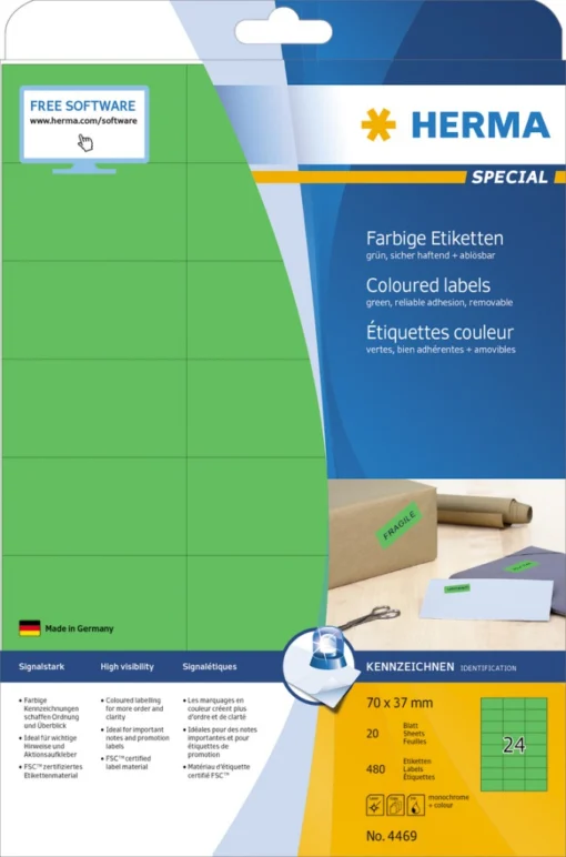 Etikete 70X37 A4/24 1/20 zelena Herma